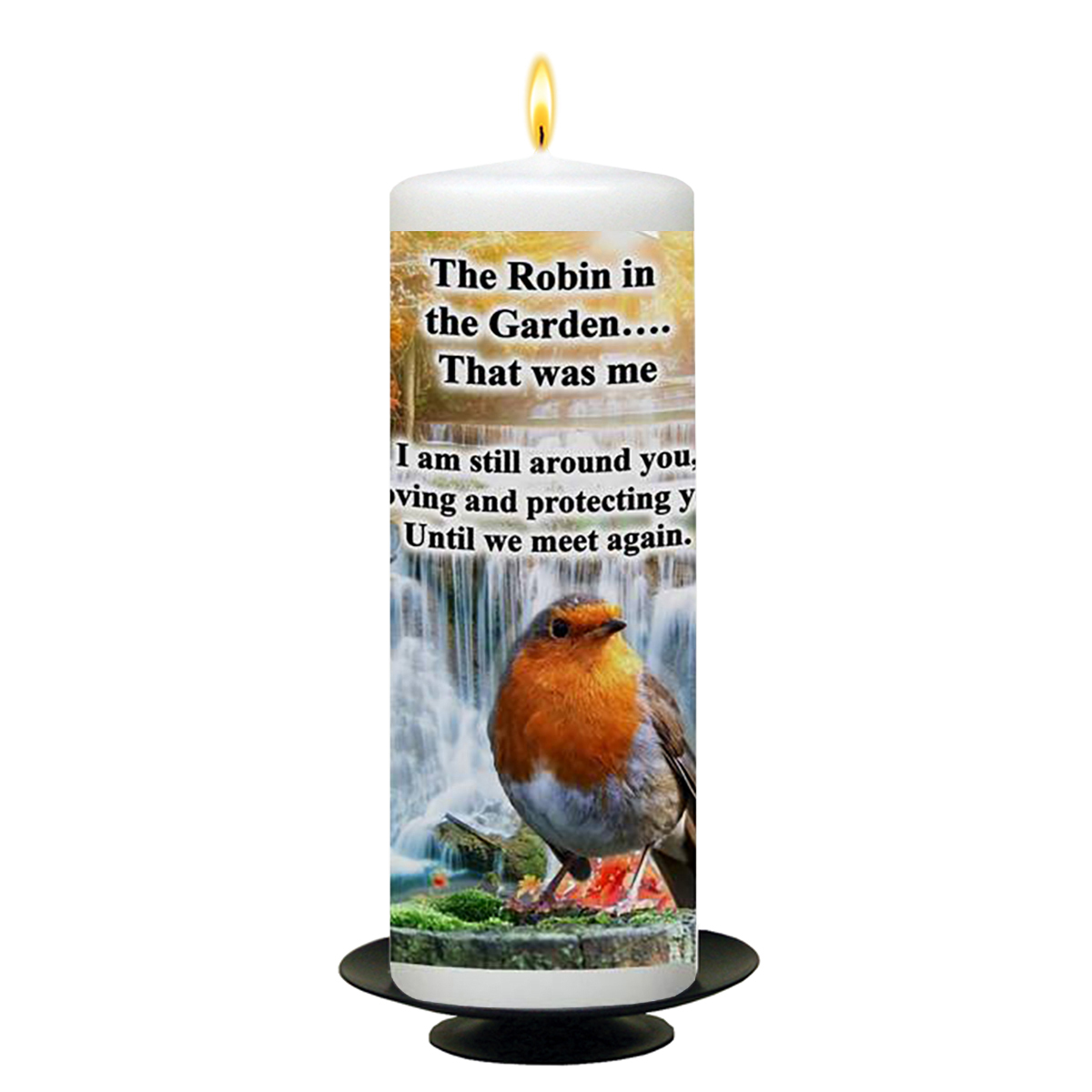 Personalised Remembrance Candle - Robin in Garden - CandleZone.ie