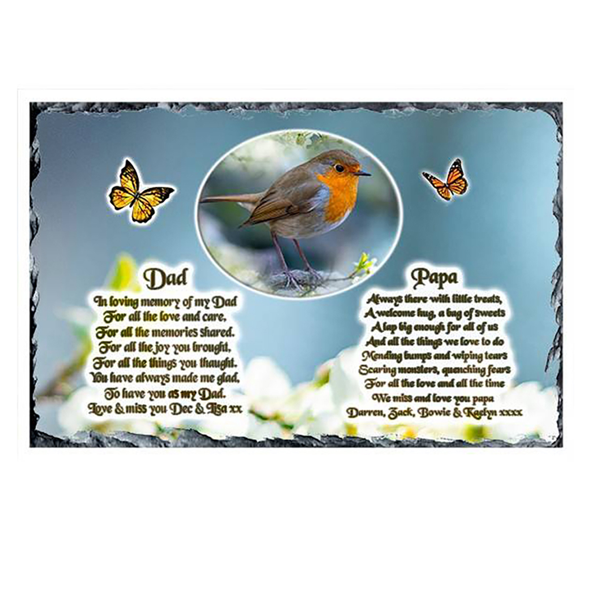 Bespoke Slate Robin Dad & Papa - CandleZone.ie